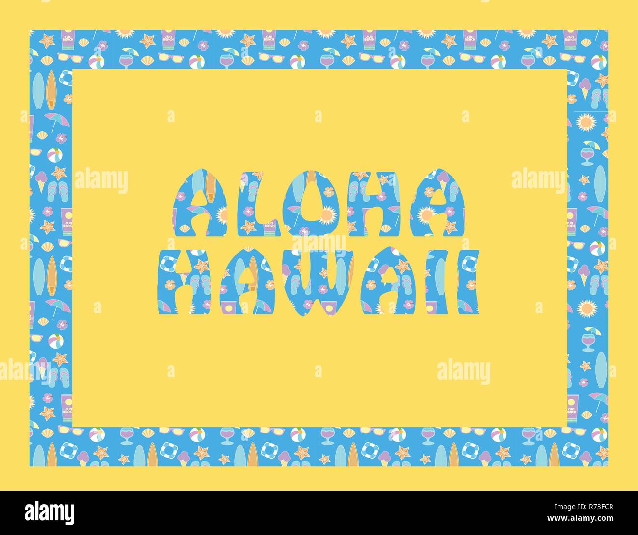 Aloha Hawaii lettering on yellow backround. Vector tropical letters ...