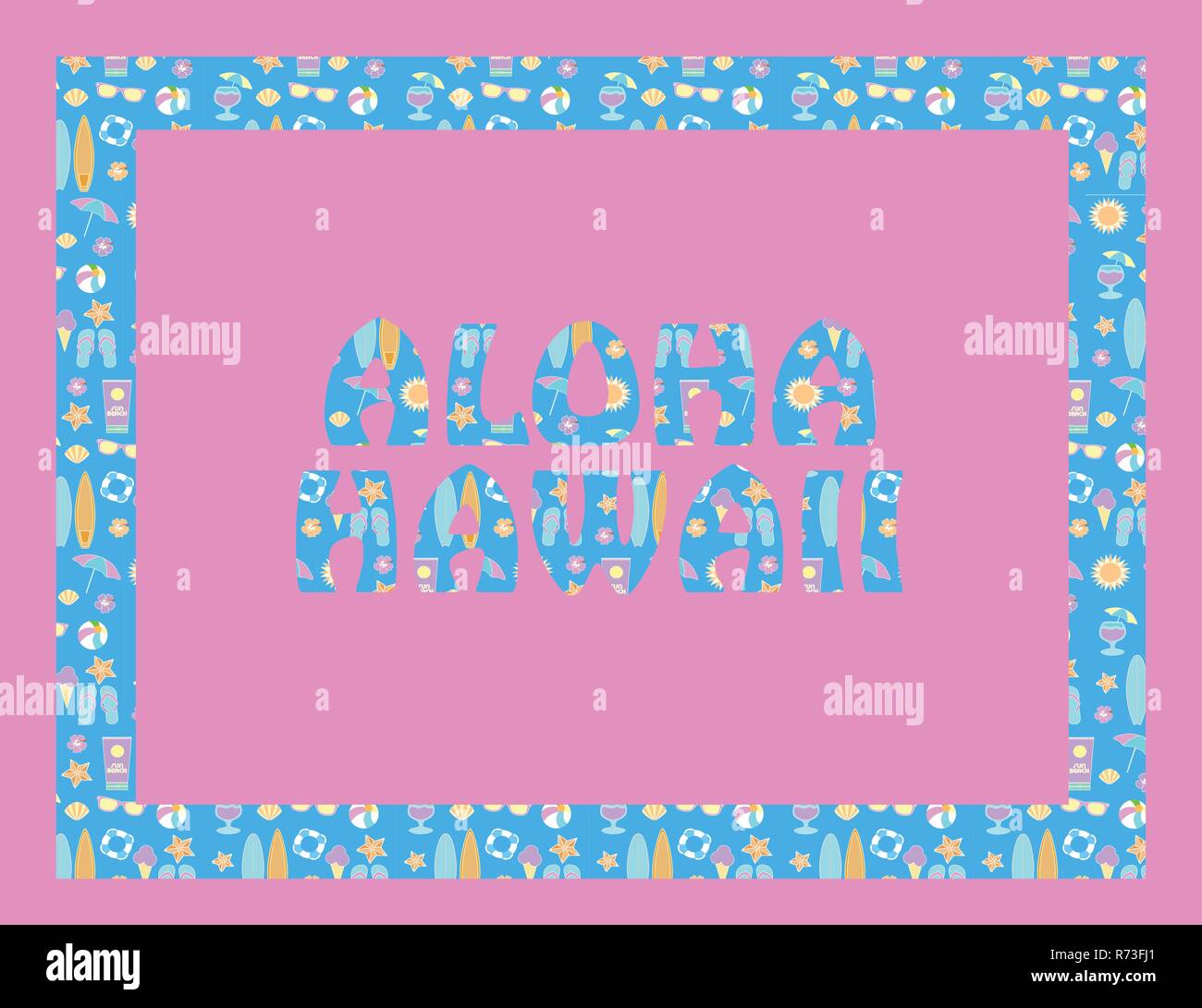 Aloha Hawaii lettering on pink backround. Vector tropical letters with ...