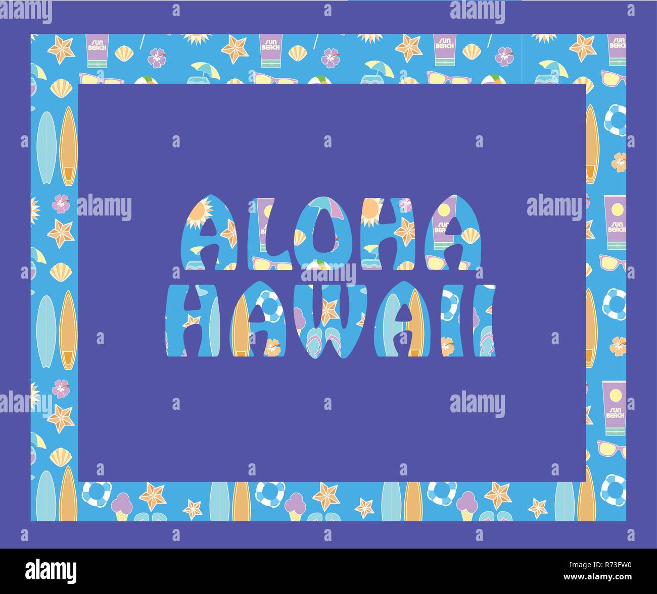 Aloha Hawaii lettering on blue backround. Vector tropical letters with ...