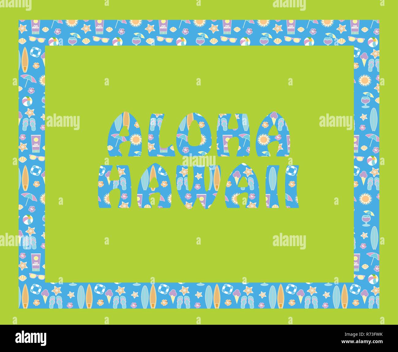 Aloha Hawaii lettering on green backround. Vector tropical letters with ...