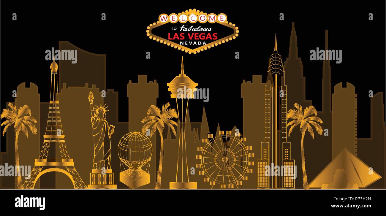 Las Vegas red and white lettering. Vector with skycrapers , travel ic11 ...