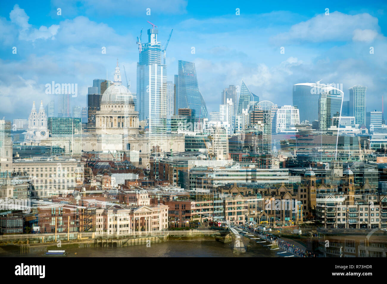 Bright scenic overlay of modern and traditional architecture of the ...