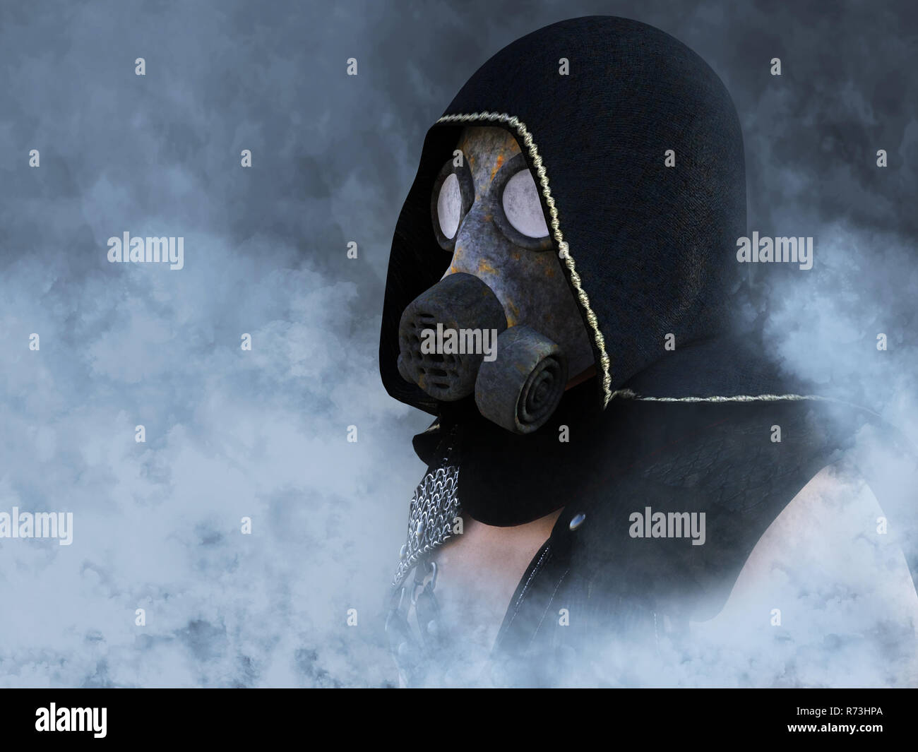 3D rendering of a dystopian man wearing gas mask Stock Photo - Alamy