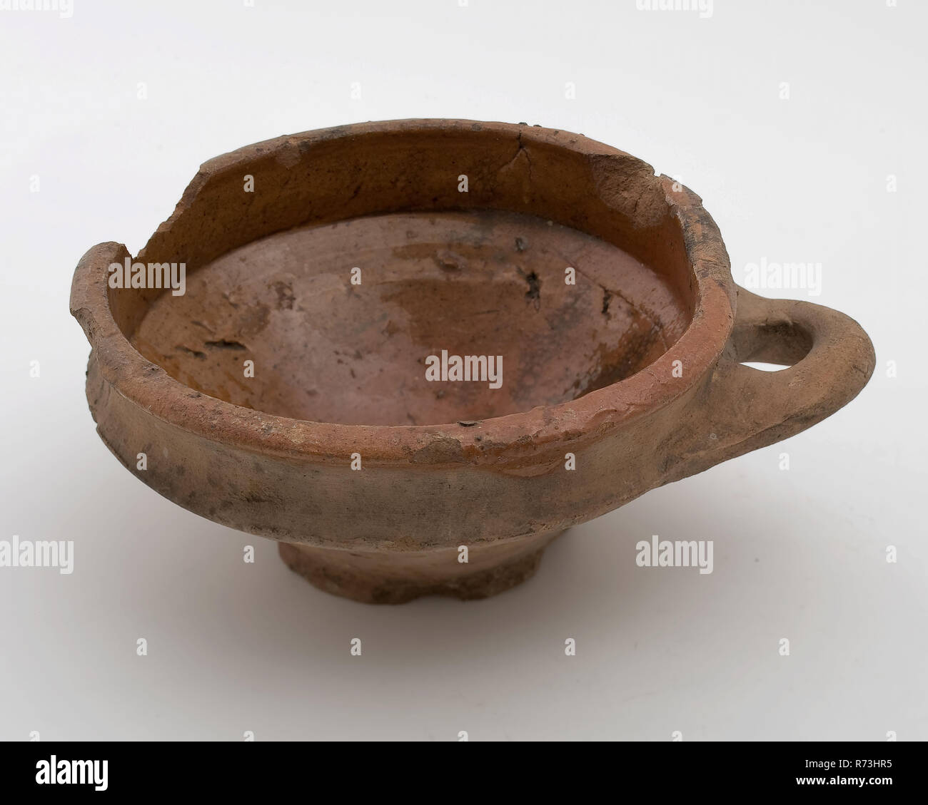 Earthenware bowl, orange shard, internally glazed, horizontal sausage ...