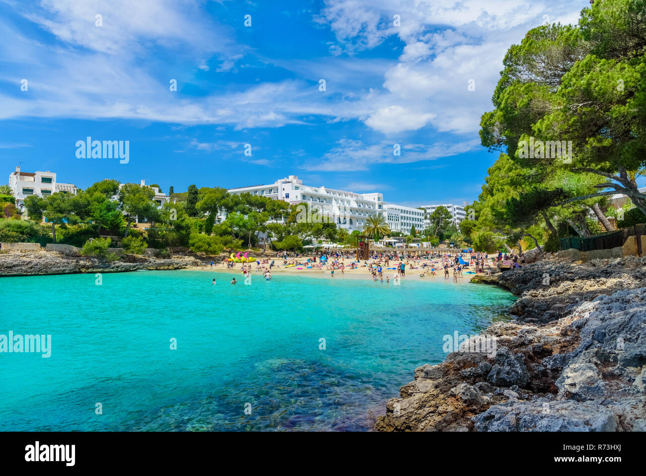 Blue sea in Cala Gran region of Palma de Mallorca. Summer holiday on ...