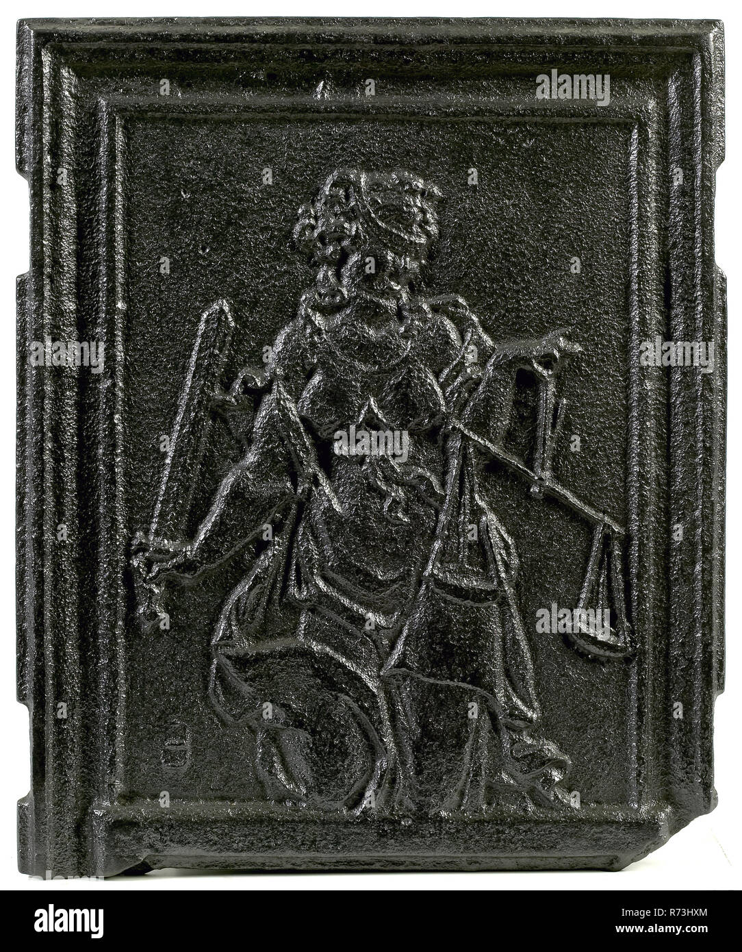Fireback with Lady Justice, hob plate cast iron, cast Rectangular hob ...