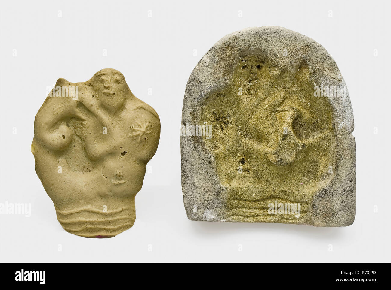 Pottery mold for pipe image, representing Neptune or mermaid and latex ...