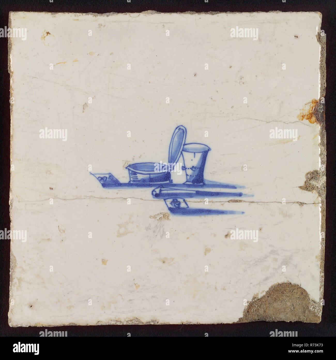 White tile with blue smokers' still life, wall tile tile sculpture ...
