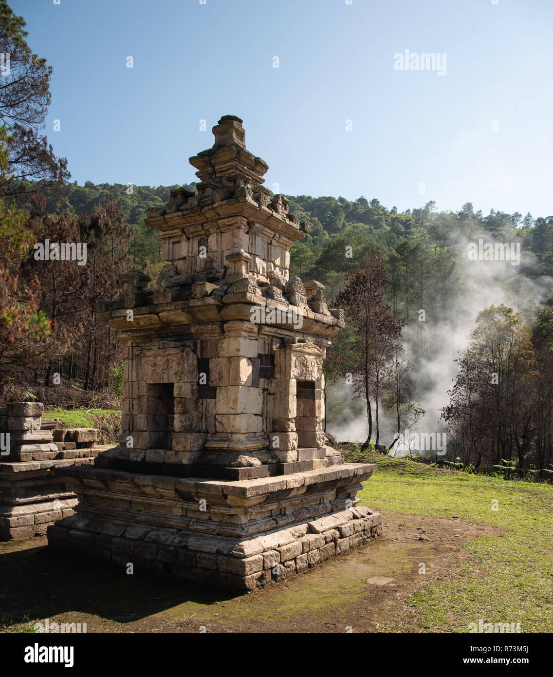 Candi Gedong Songo at sunrise. A 9th-century Buddhist temple complex on ...