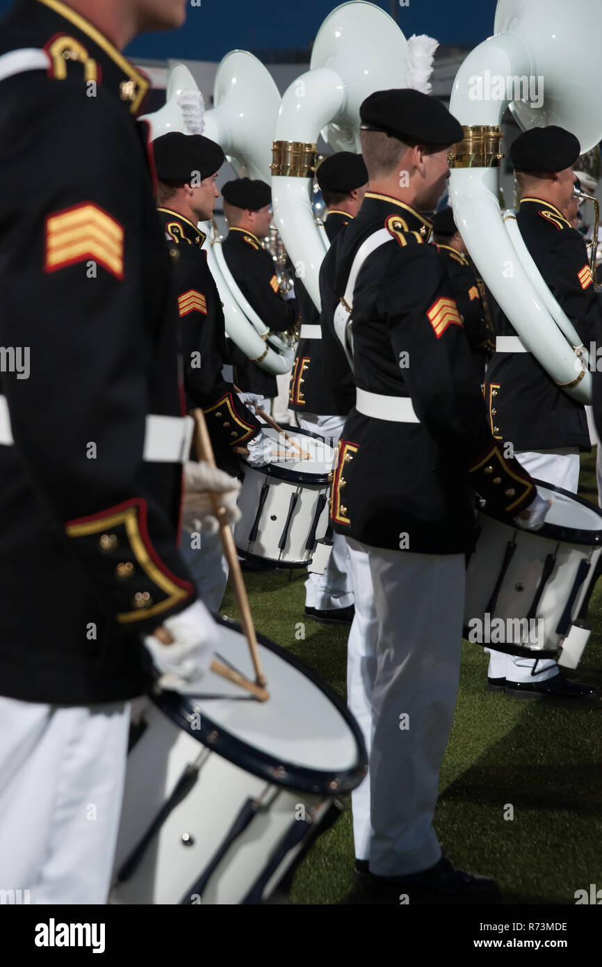 Details from a music band. Playing musicians with wind instruments and ...
