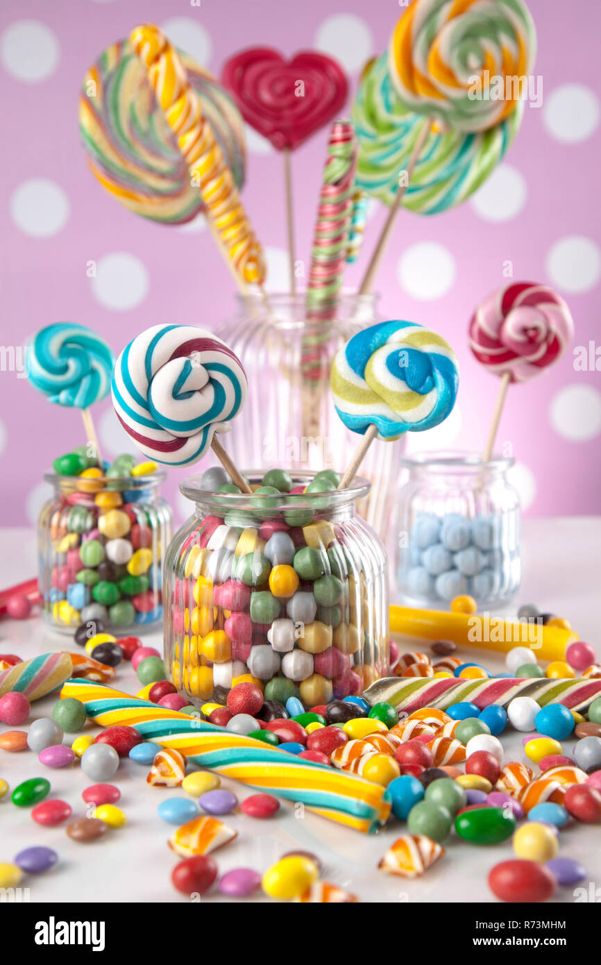 Mixed colorful sweets, lollipops and candy Stock Photo - Alamy