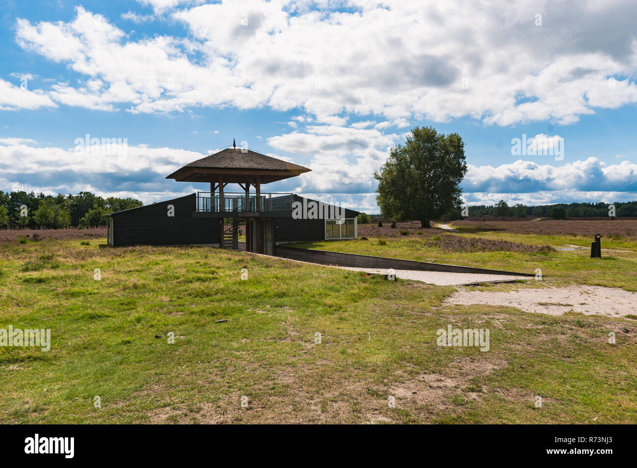 An architecture-built observation hut for spotting wildlife or nature ...