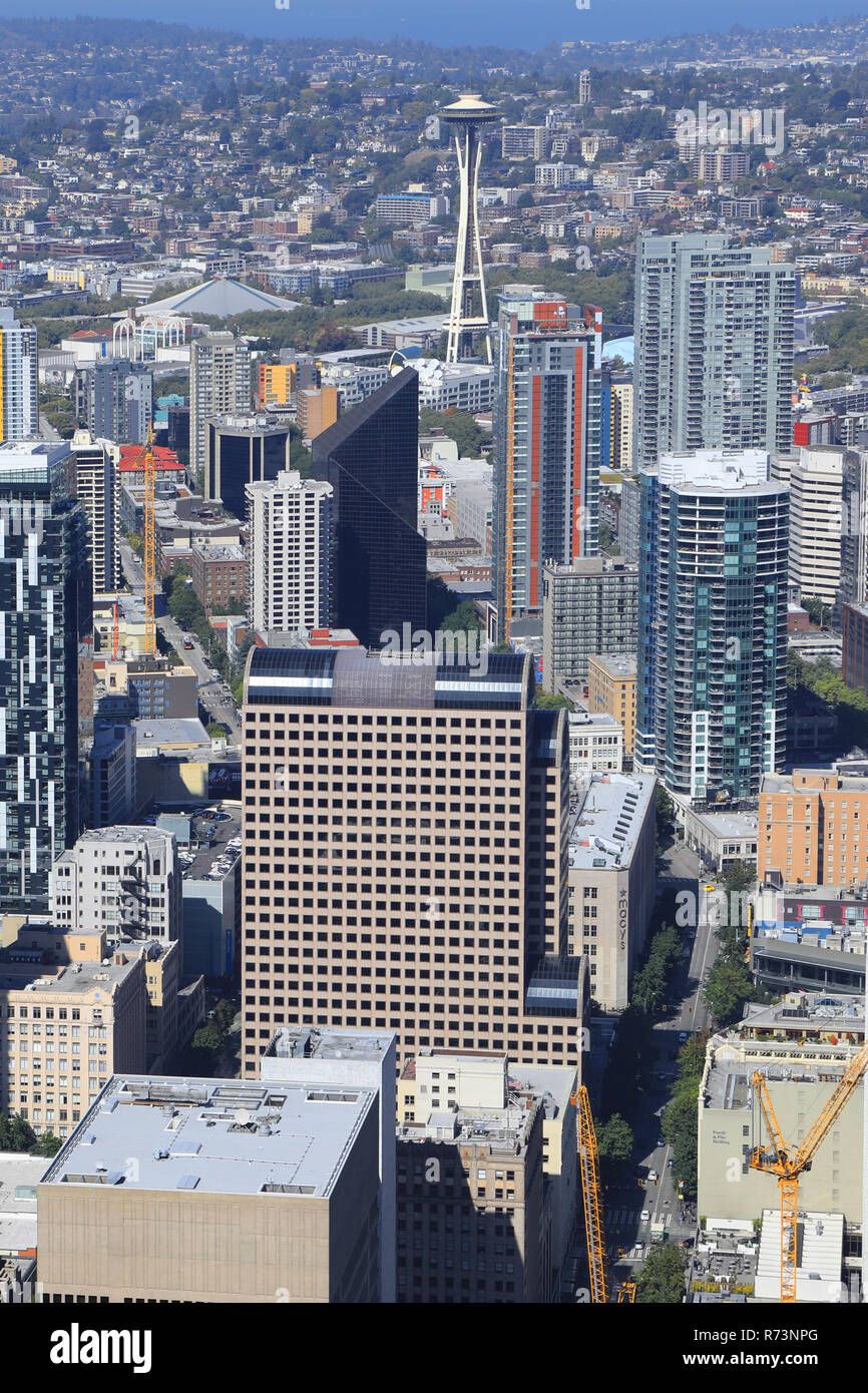 A Vertical aerial of Seattle, Washington city center Stock Photo - Alamy