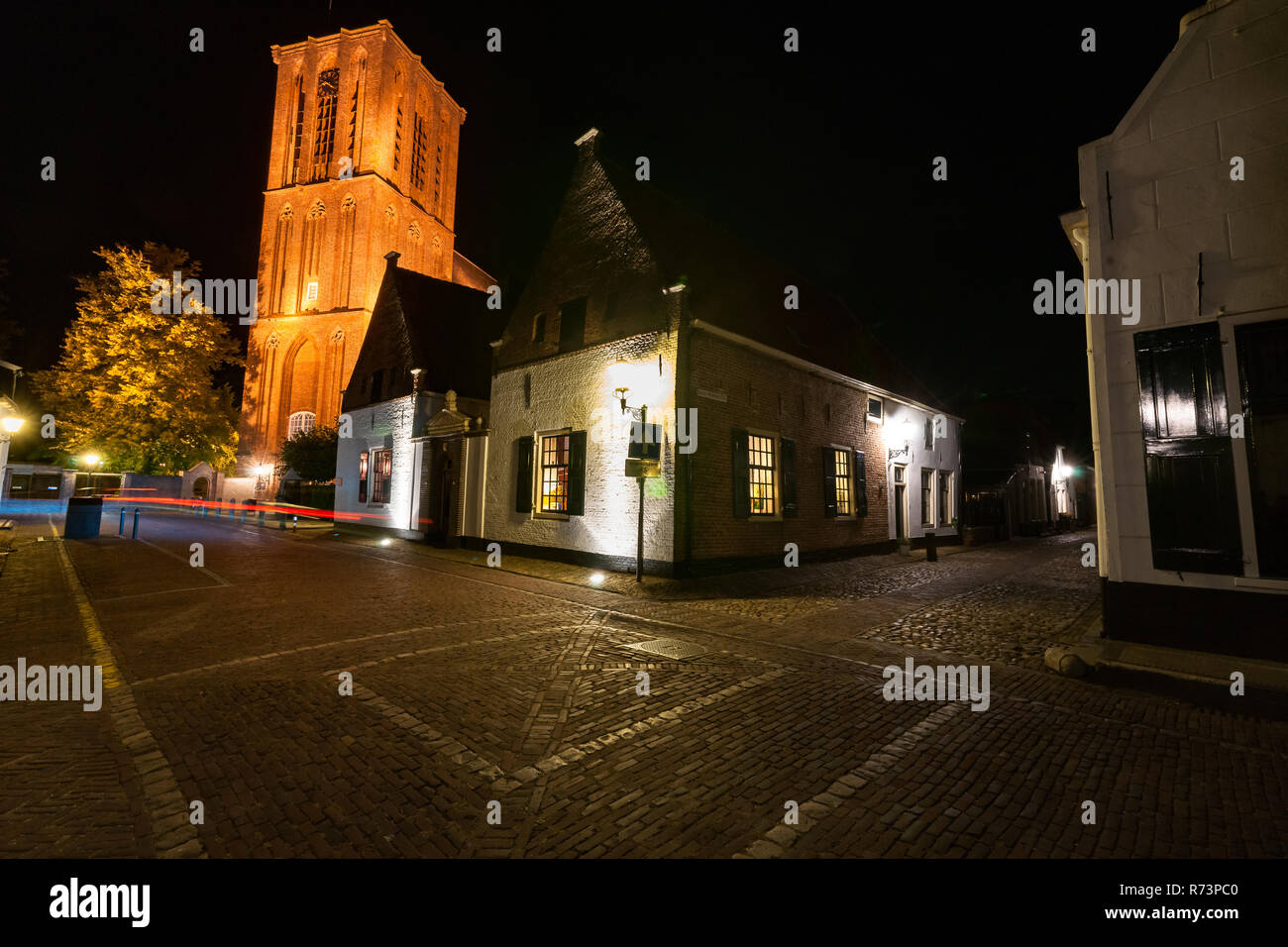 A typical Dutch church with flat roof in the old fortified Dutch city ...