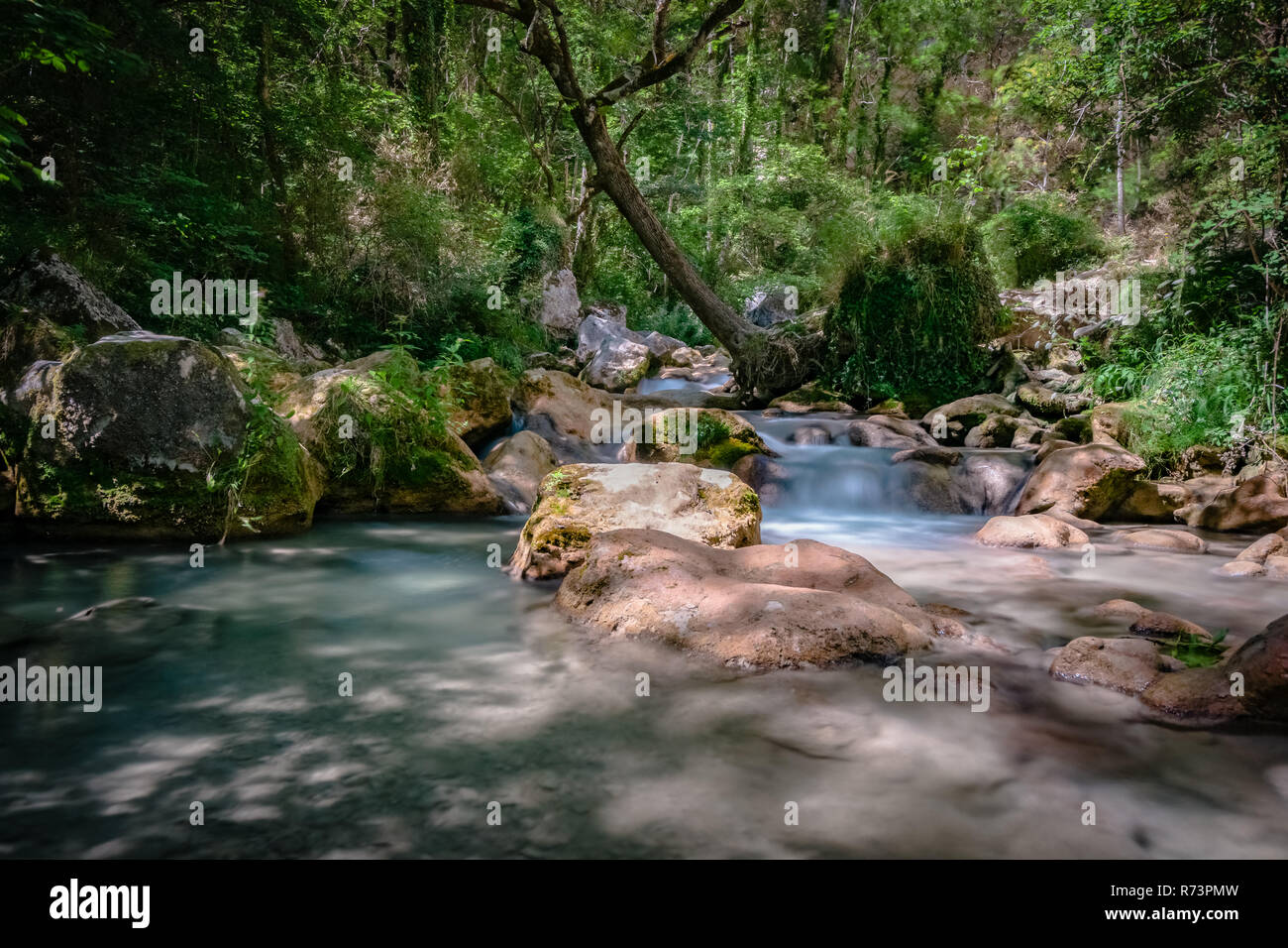 Photo from mountain river that runs usually in mountains, in narrow ...