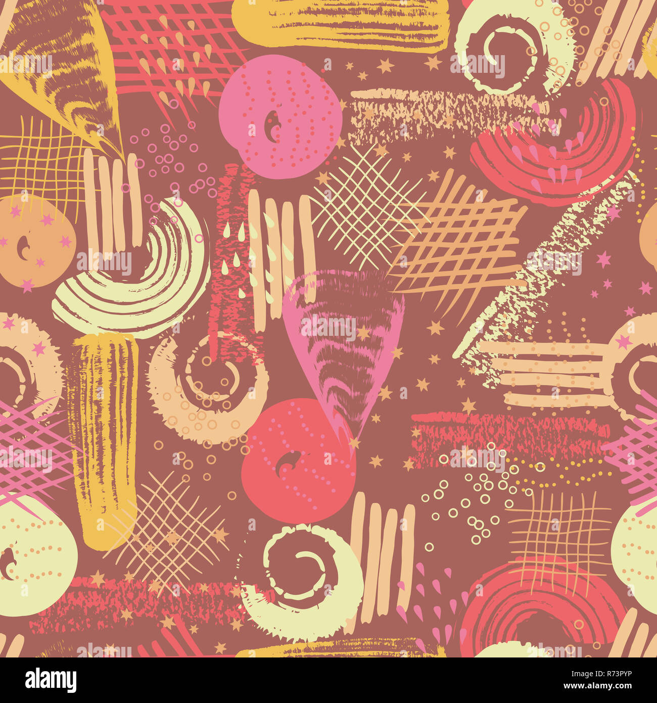 Vector seamless pattern with abstract shapes and scribbles. Creative ...