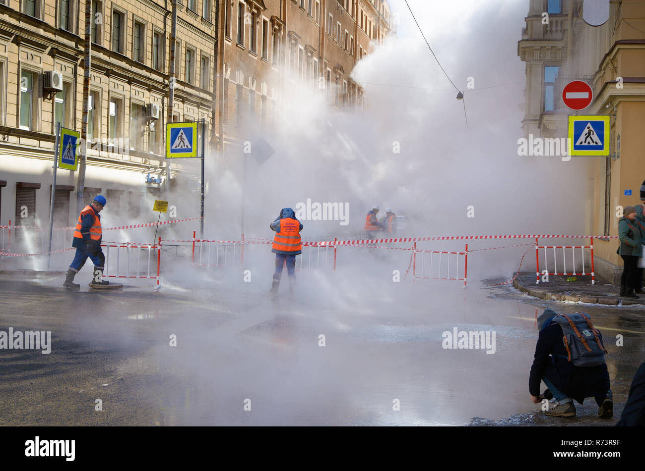 Saint-Petersburg.Russia.March.28.2018.There was a breakthrough of a ...