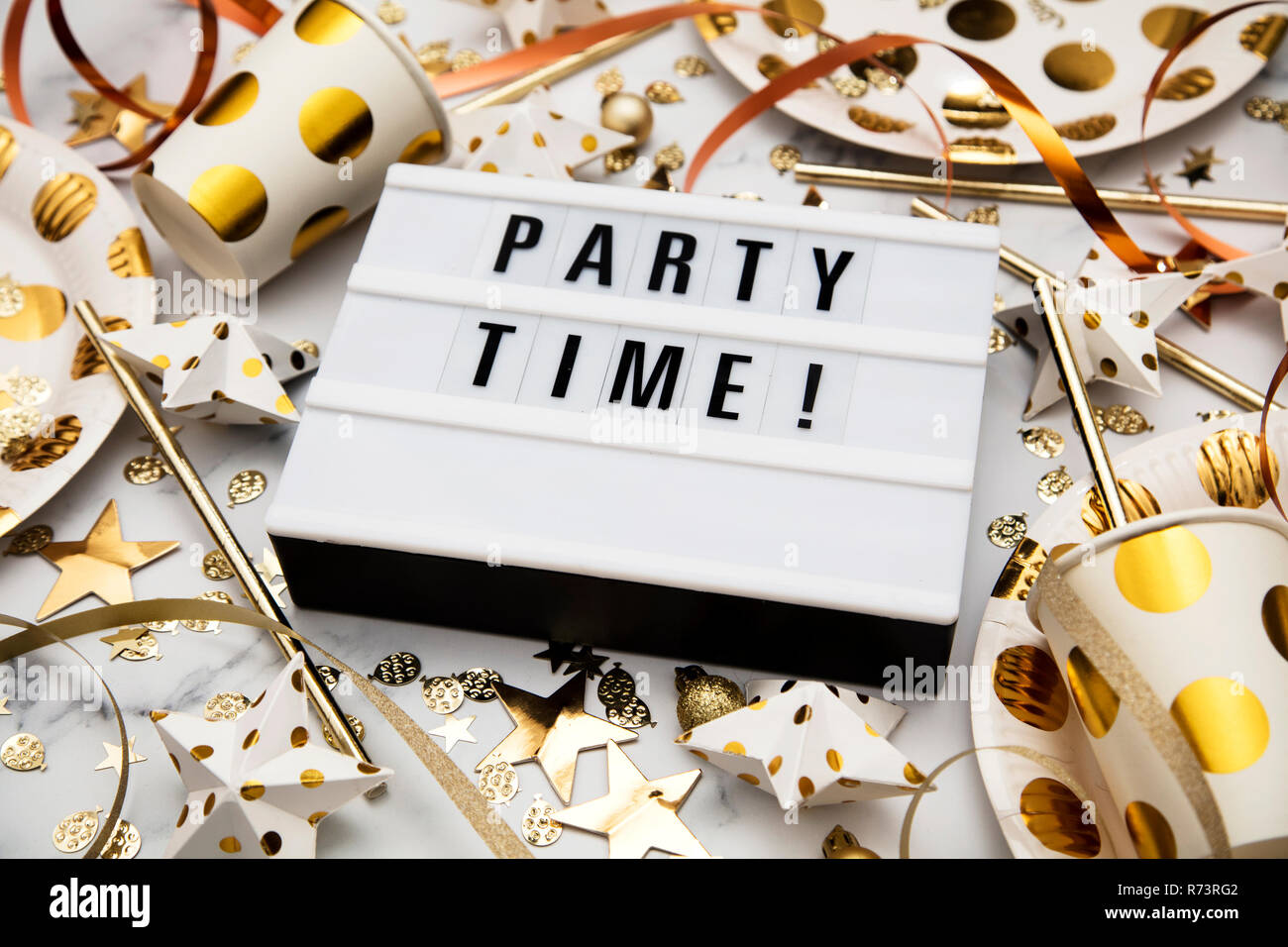 Party time lightbox celebration message with luxury gold party ...