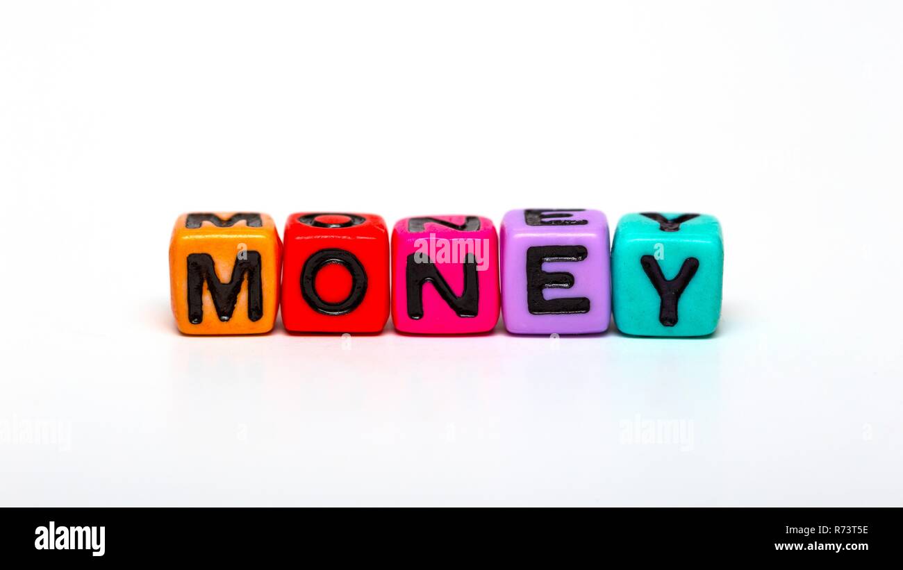 money - made from multicolored child toy cubes with letters Stock Photo ...