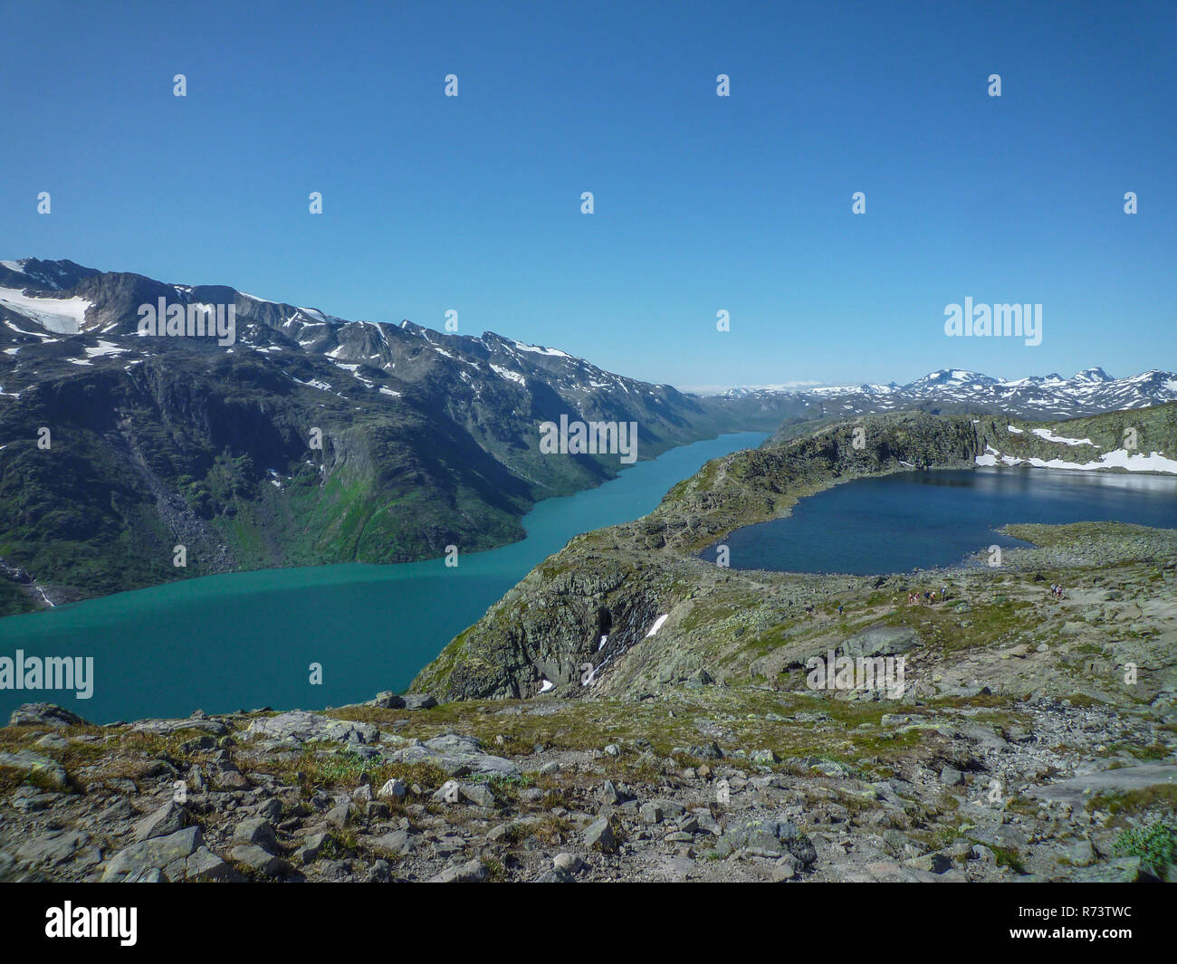 Besseggen trail with view over the lakes, Norway Stock Photo - Alamy