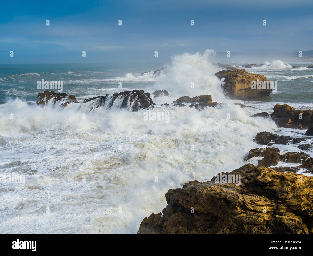 Stormy Atlantic ocean on the shore of Essaouira, Morocco Stock Photo ...