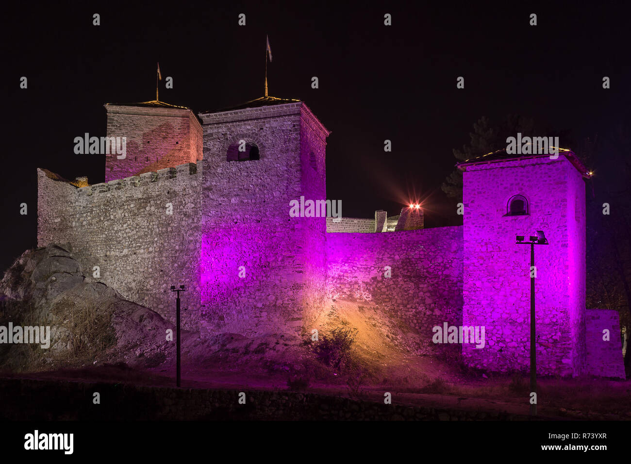 Colorful first lights on iconic, ancient Momcilov grad fortress in ...