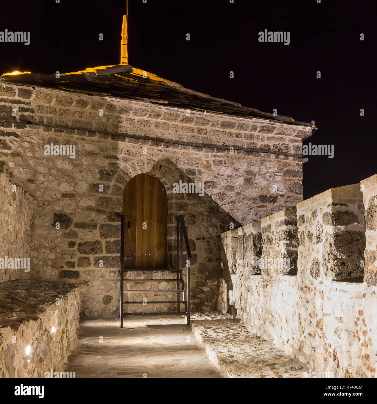 Inside view of first lights on the ancient Momcilov grad fortress in ...