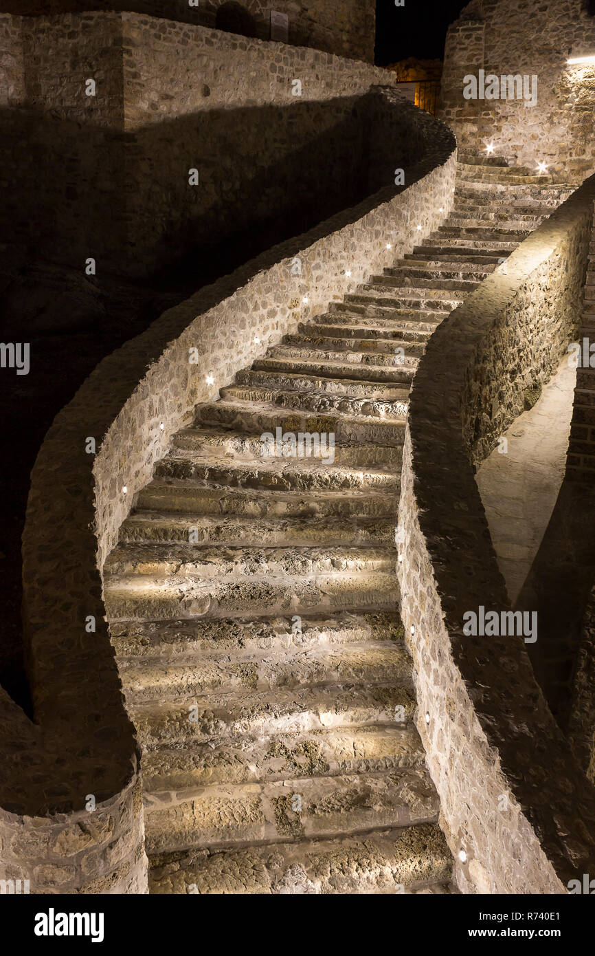 Inside view of first lights on the ancient Momcilov grad fortress in ...