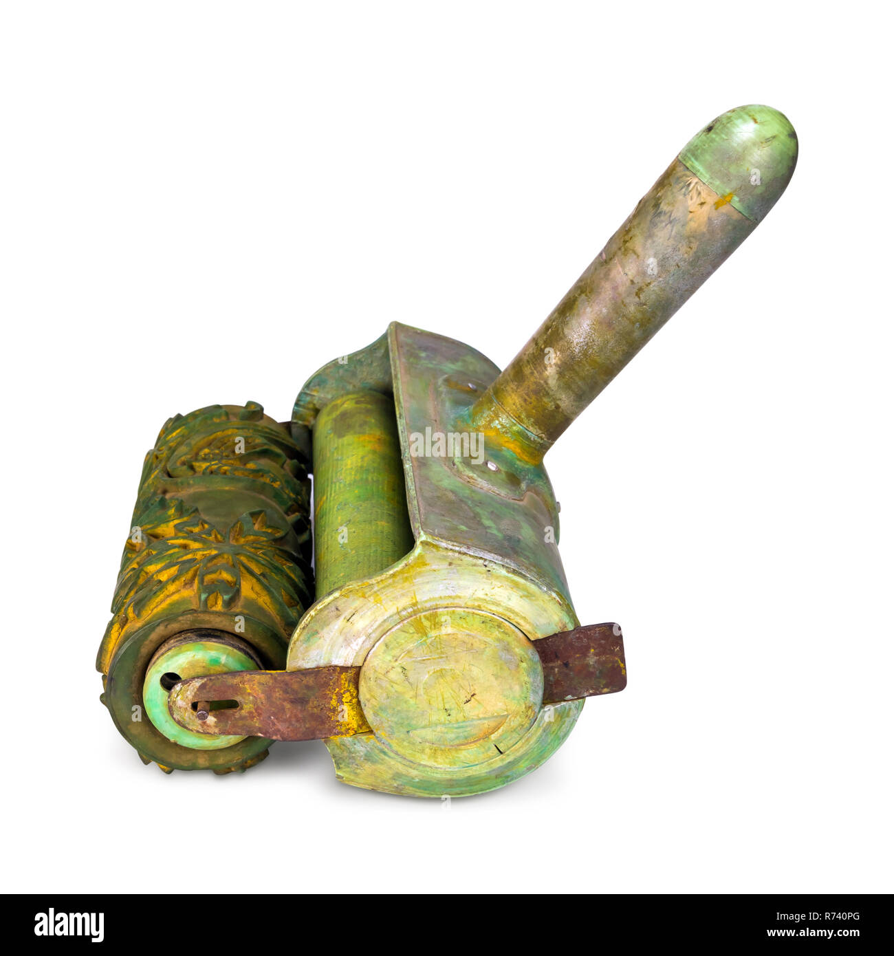 Old paint roller isolated on white, with clipping path Stock Photo - Alamy