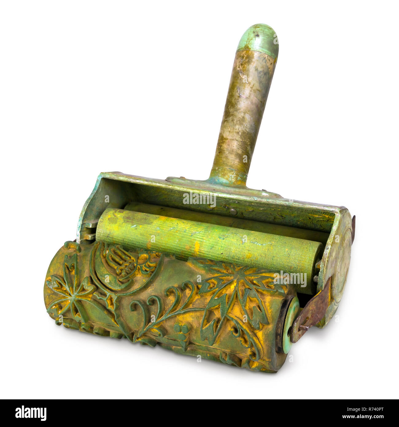 Old paint roller isolated on white, with clipping path Stock Photo - Alamy