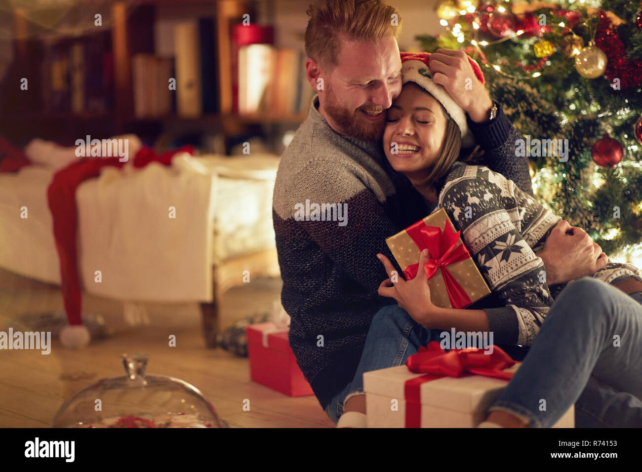 love, happiness for Christmas, concept- romantic couple in love at ...