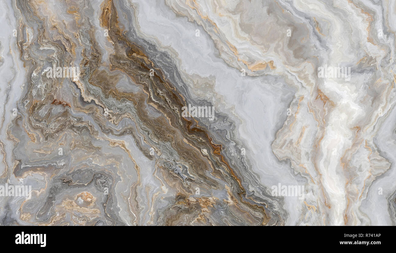White marble pattern with curly grey and gold veins. Abstract texture ...