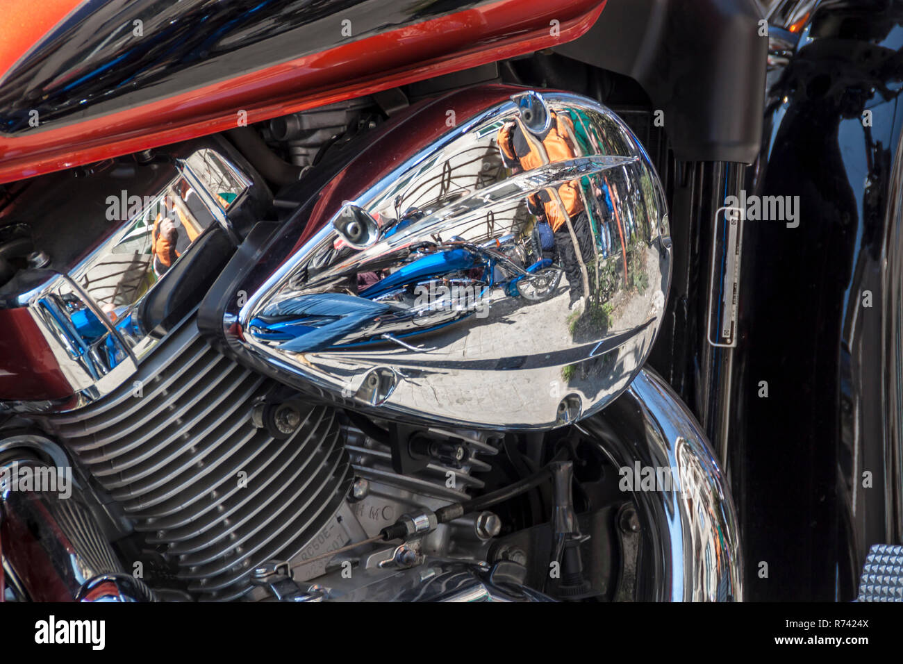 Reflective chromed Motorcycle engine Stock Photo - Alamy