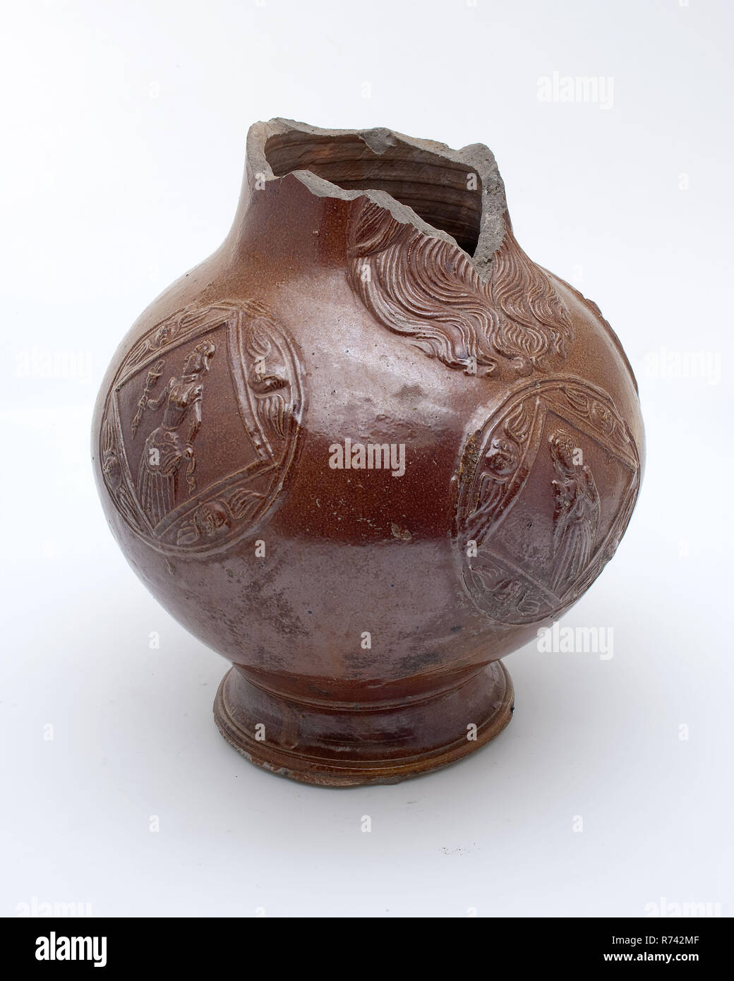 Bartmann jug, also called Bellarmine jug with three medallions with ...