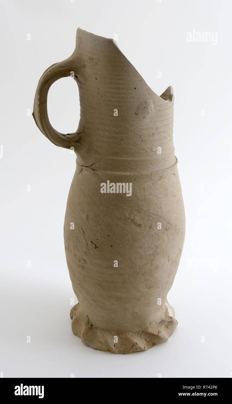 Stoneware jug be on pinched foot, slim model with cylindrical neck, jug ...