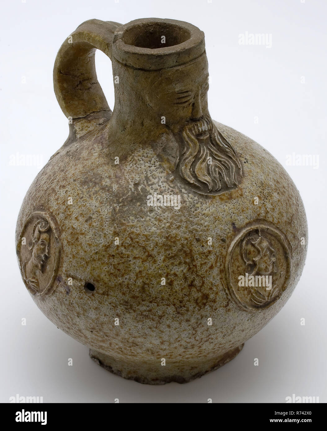 Small Bartmann jug, also called Bellarmine jug, around the belly three ...