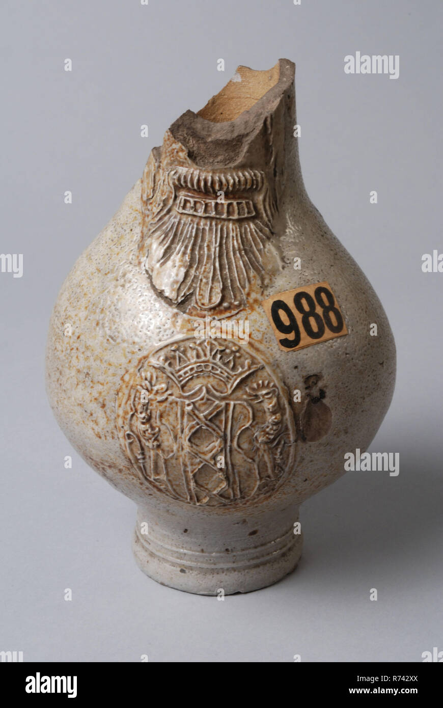 Bartmann jug, also called Bellarmine jug, on stand foot, Bartmann jug ...