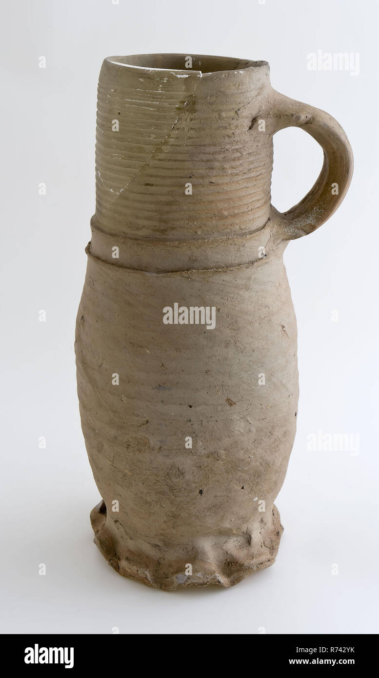 Stoneware jug be pinched with double profiled band at the bottom of the ...