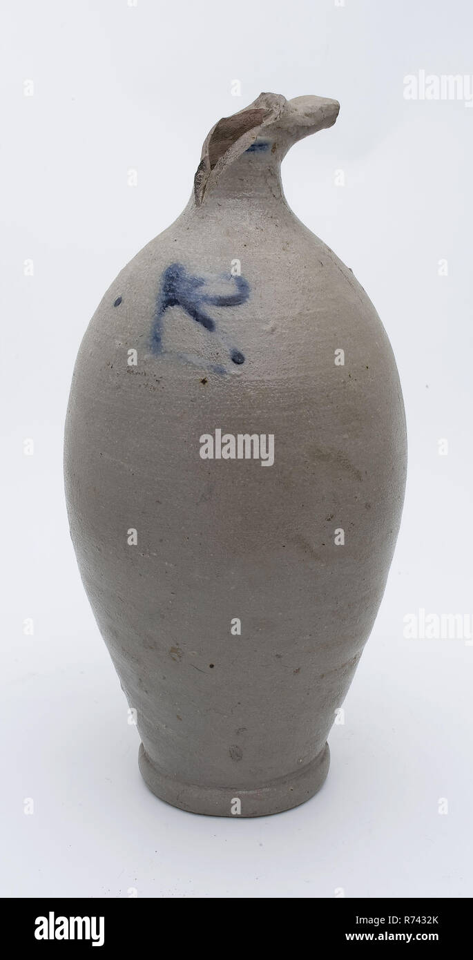 Vaulted mineral pitcher on small stand, stoneware, on shoulder blue ...