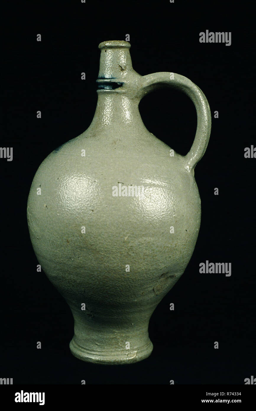 Stoneware mineral water pitcher with round belly, narrow neck and foot ...