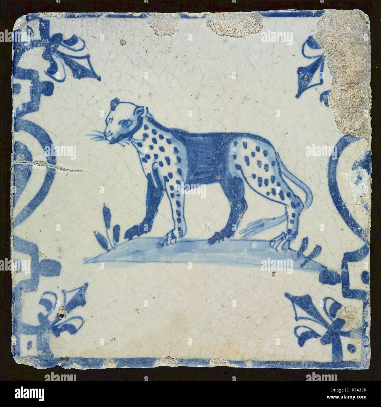 Animal tile, panther, corner pattern french lily, wall tile tile ...