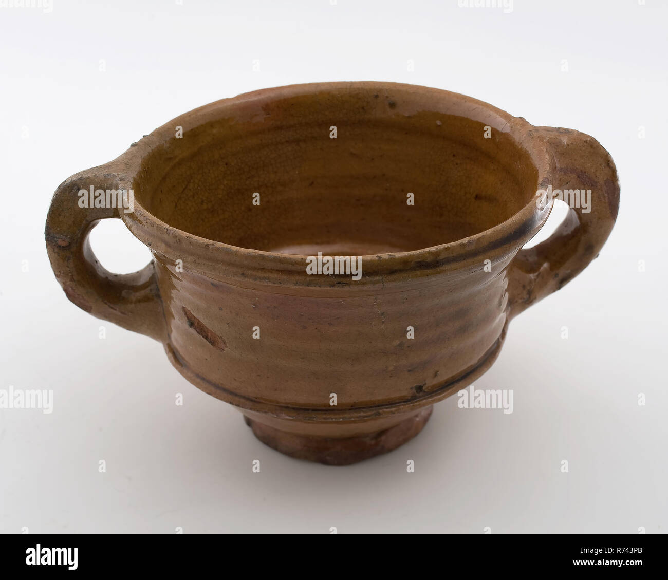 Earthenware pap bowl, red shard, entirely covered with lead glaze, two ...