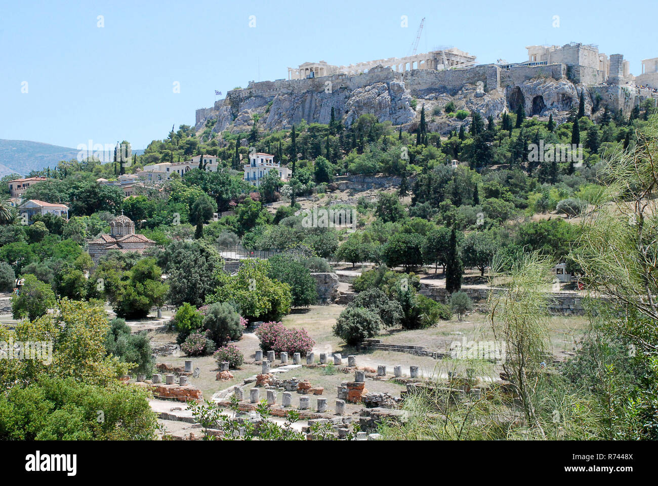 Panorama view of the Acropolis, Athens, Greece. View from the Agora ...