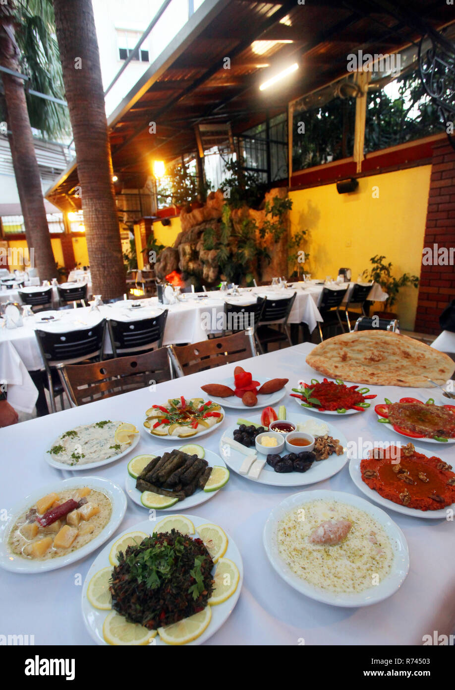 Traditional Turkish appetizer food on the restaurant table Stock Photo ...