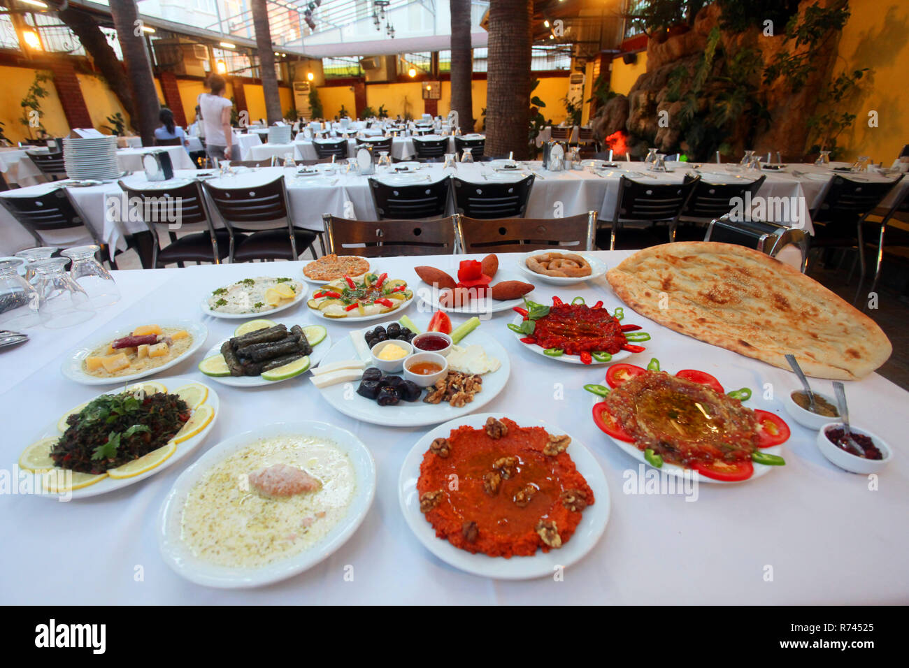 Traditional Turkish appetizer food on the restaurant table Stock Photo ...