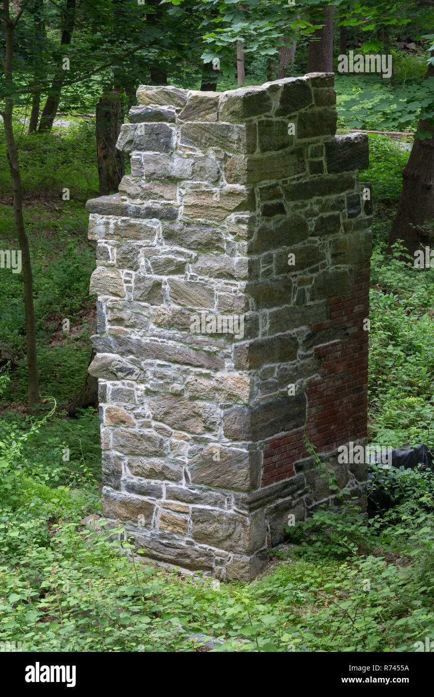 An old corner of a building foundation standing in a forest. West Point ...