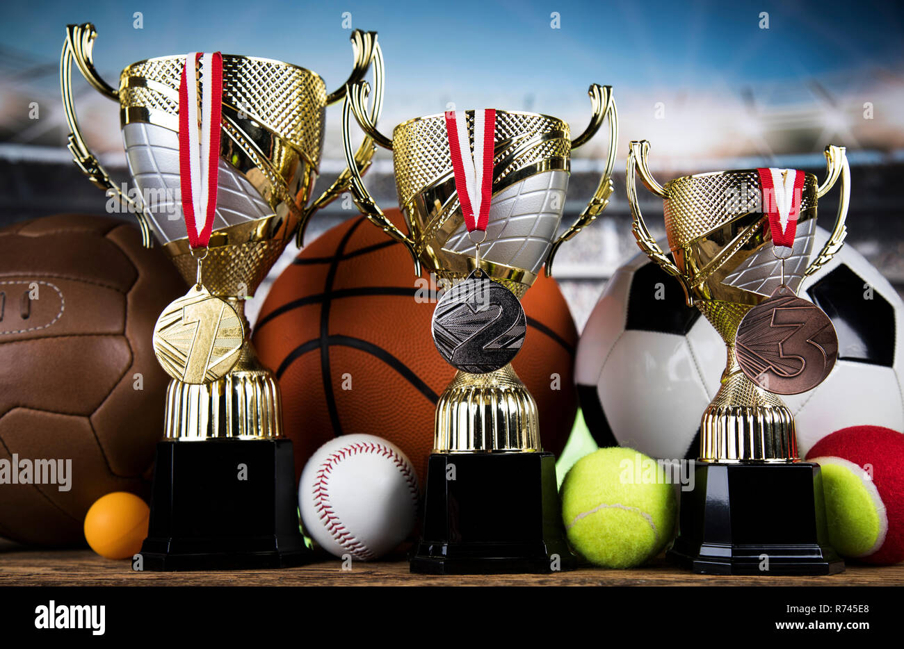 Achievement trophy, winning sport background Stock Photo - Alamy