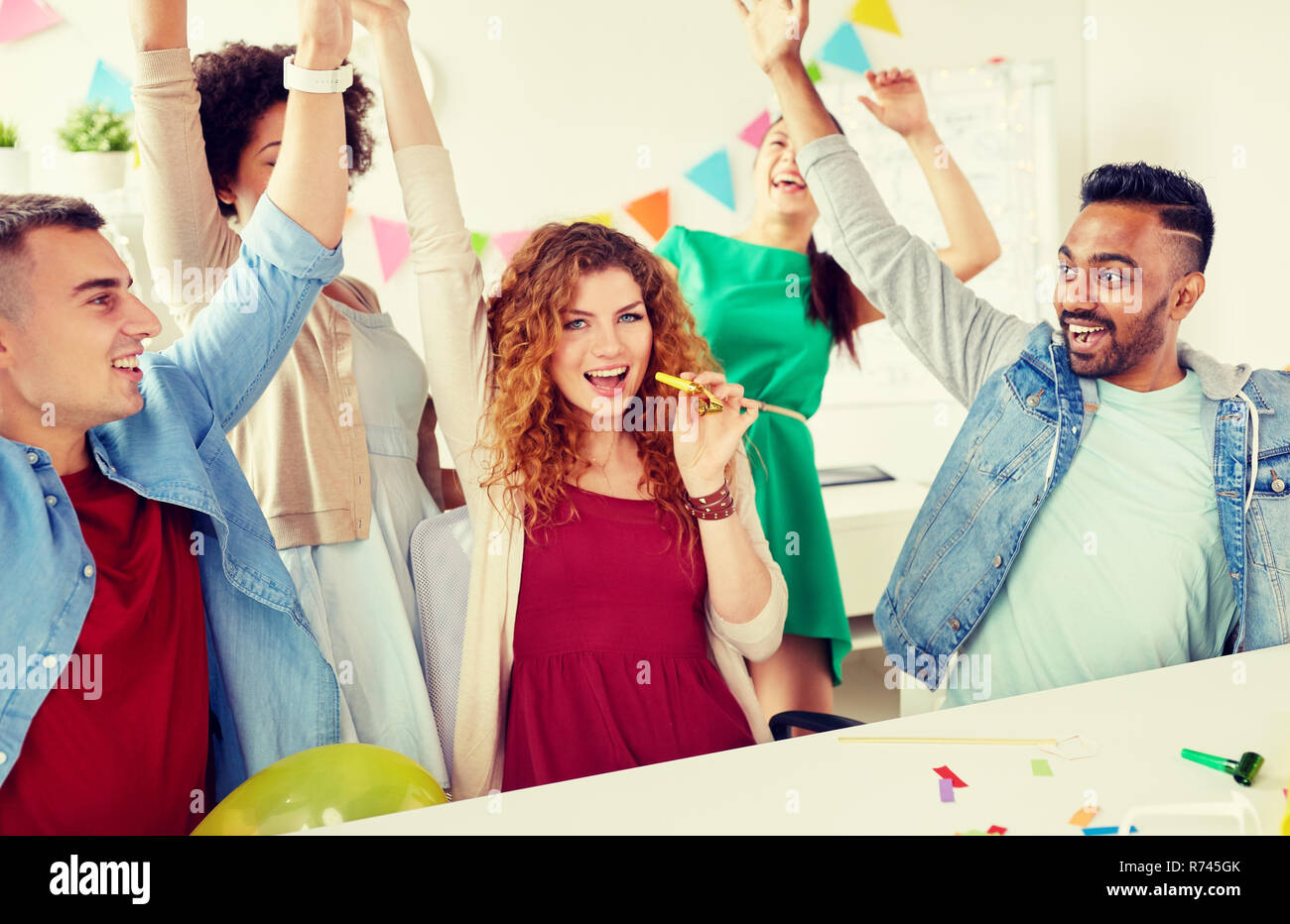 happy team having fun at office party Stock Photo - Alamy