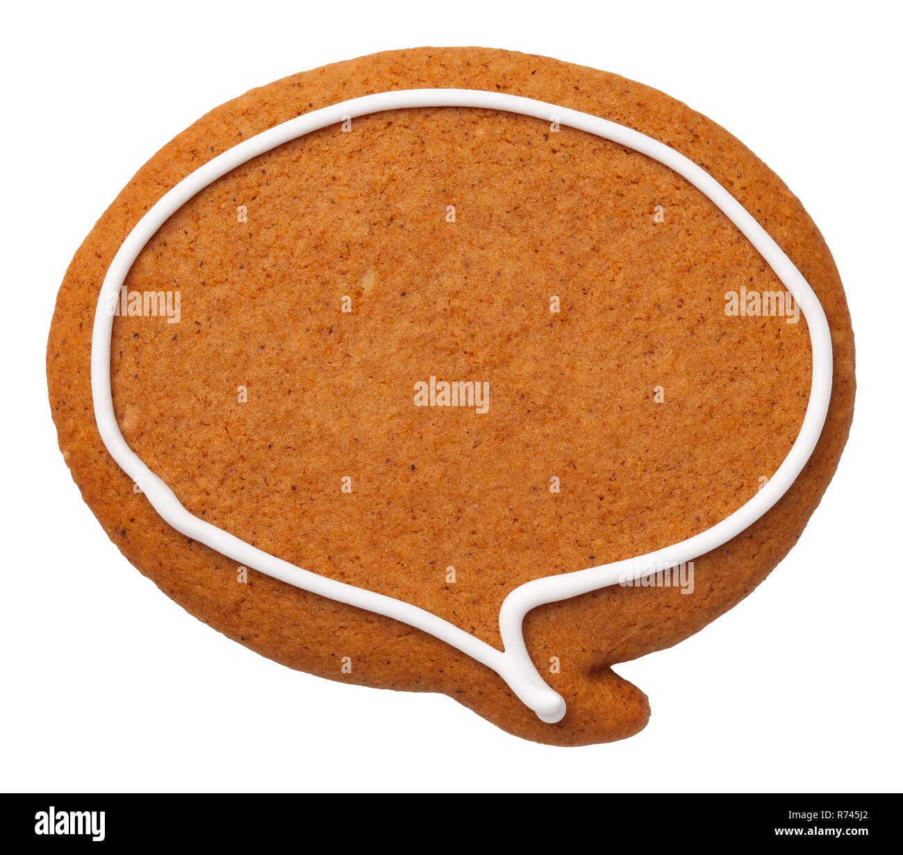 Gingerbread speech bubble cookie isolated on white background. Top view ...