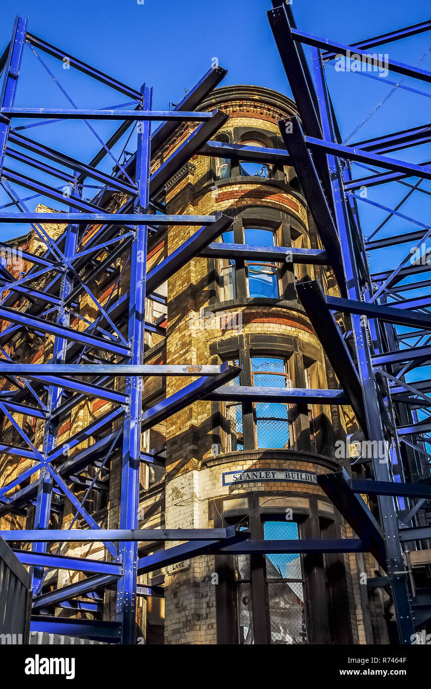 Blue Scaffolding structure fixed around Stanley Buildings under ...